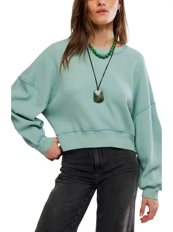 Free People Skyline Waffle Long Sleeve T-shirt - Aqua