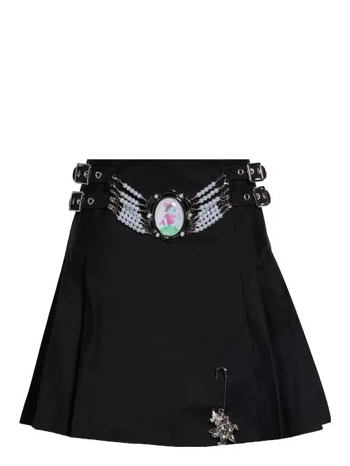 CHOPOVA LOWENA Cotton Kilt With Pearl And Cameo Embellishment - Black