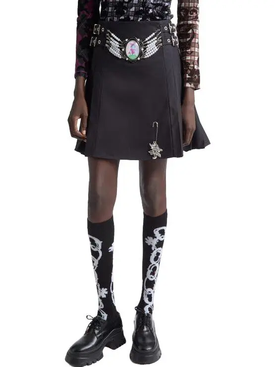 CHOPOVA LOWENA Cotton Kilt With Pearl And Cameo Embellishment - Black