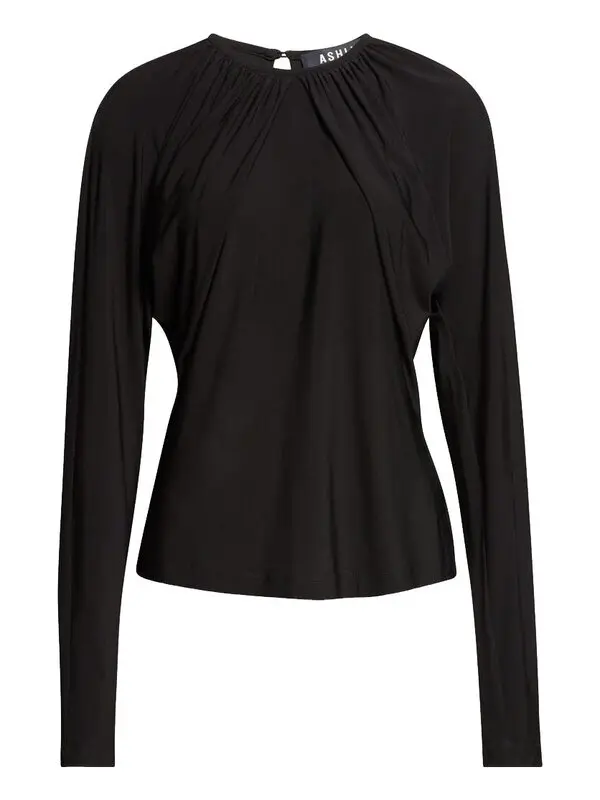 ASHLYN Vion Long Sleeve Draped Top - Black