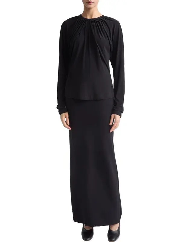 ASHLYN Vion Long Sleeve Draped Top - Black