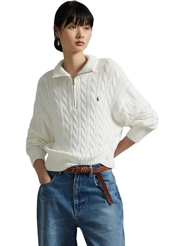 Polo Ralph Lauren Cable-knit Cotton Quarter-zip Sweater - Hunter Navy