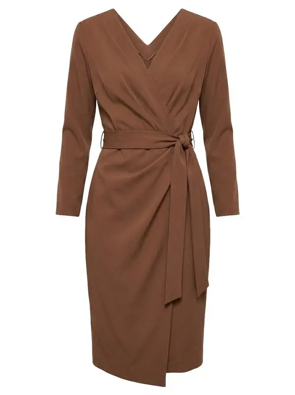 CONCEPT A TROIS Caramel Long-sleeved Wrap Cocktail Dress - Brown