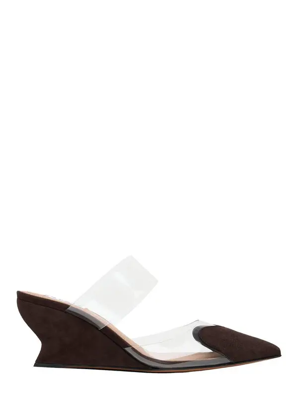Alaïa Coeur 60 Suede Wedge Mules - Brown