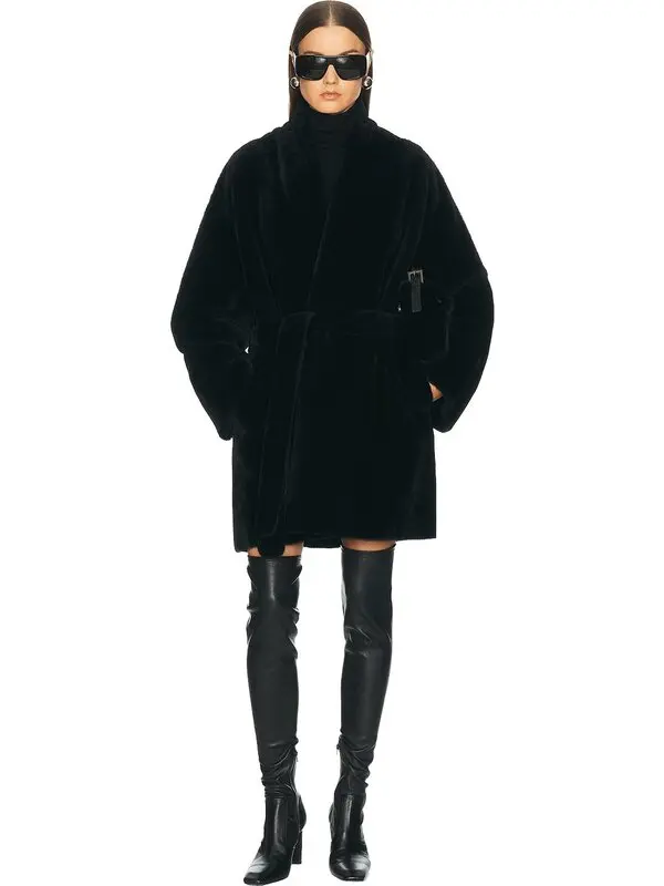 Nour Hammour Raquel Shearling Coat - Black
