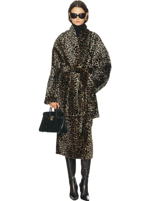 Nour Hammour Raquel Shearling Coat - Plush Leopard