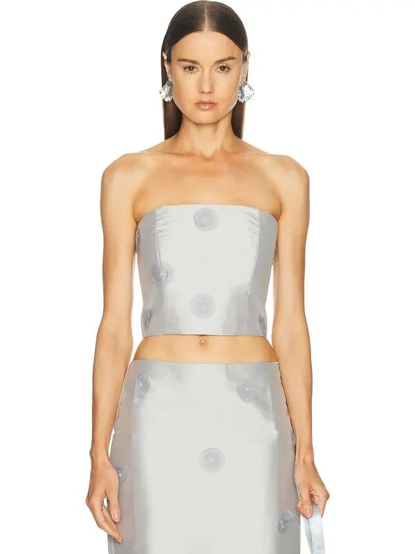 MARLIES GRACE Strapless Floral Appliqué Cropped Top - Silver Grey