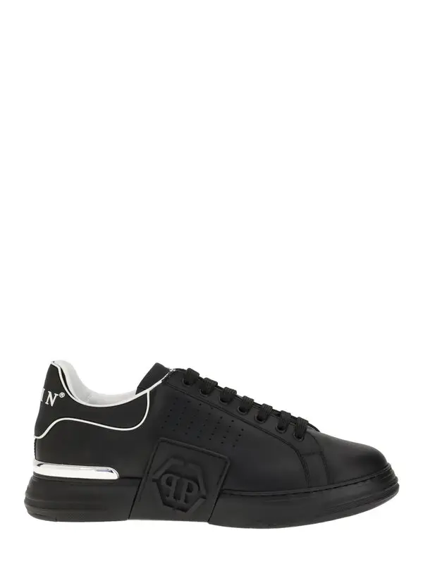 Philipp Plein Low Top Hexagon Leather Sneakers - Black
