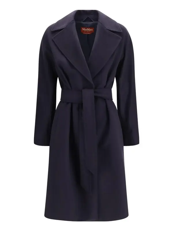 Max Mara Wool Coat With Peak Lapels And Belt - Blue