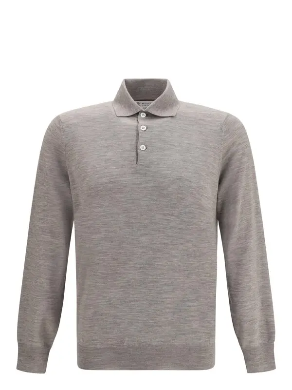 Brunello Cucinelli Virgin Wool Polo Sweater - Grey