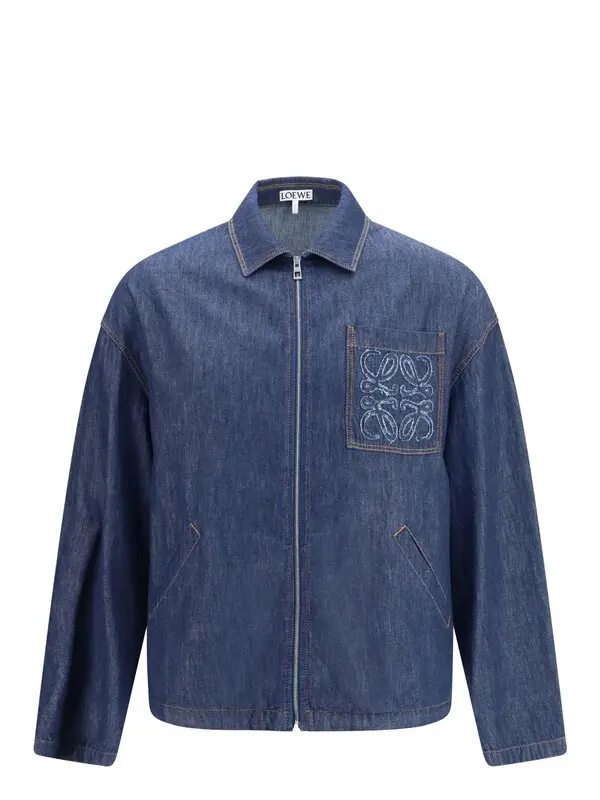 Loewe Cotton Zip Jacket With Fringed Anagram Motif - Light Blue