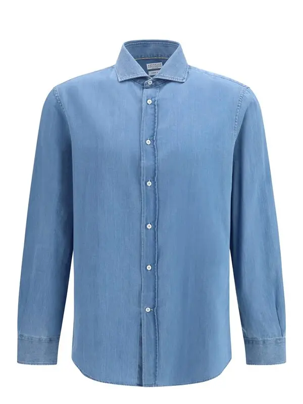 Brunello Cucinelli Cotton Denim Hirt - Light Blue