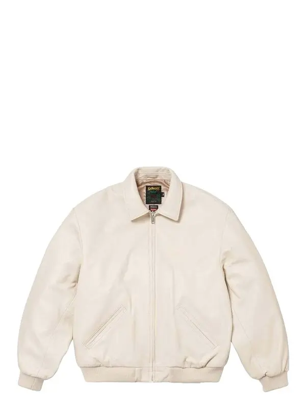 Supreme X Schott Hooded Leather Bomber Jacket - White