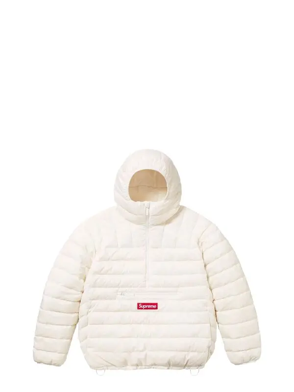 Supreme Micro Down Half Zip Hooded Pullover - White/red