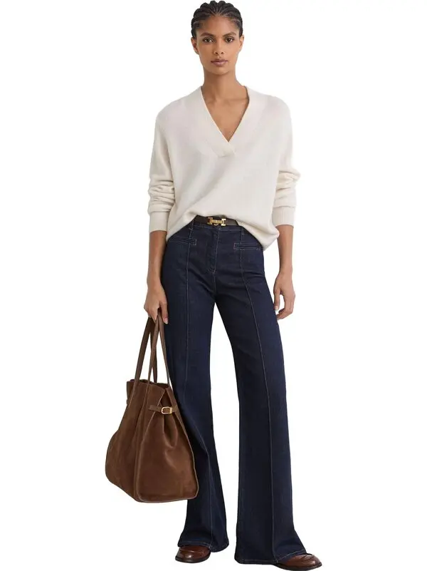 REISS 100% Cashmere Shawl-neck Jumper - Ivory