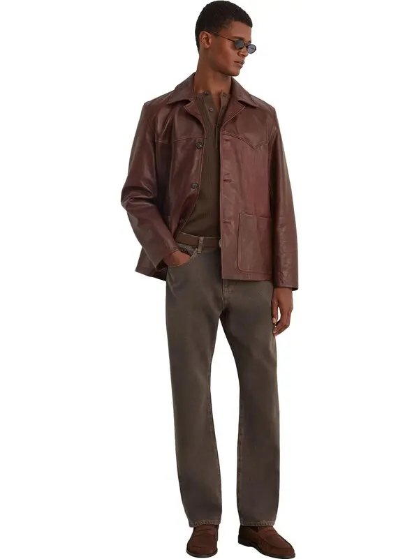 REISS Hendrix Yarn-dyed Relaxed Straight-leg Jeans - Grape Brown