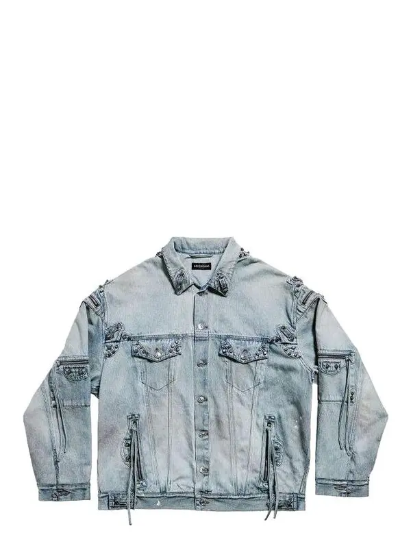 Balenciaga Oversized Studded Denim Jacket - Blue