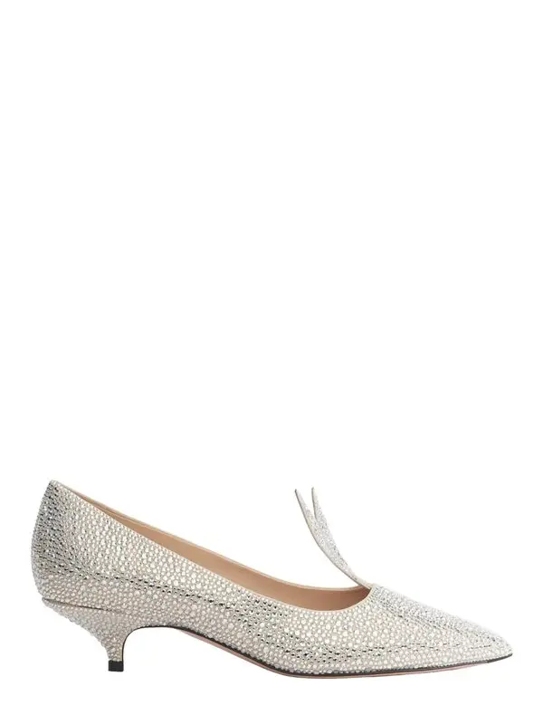 Dior Embellished Pointed Toe Kitten Heel Pumps - Nude