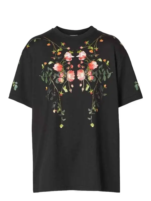 Burberry Rose Print Oversized T-shirt - Black
