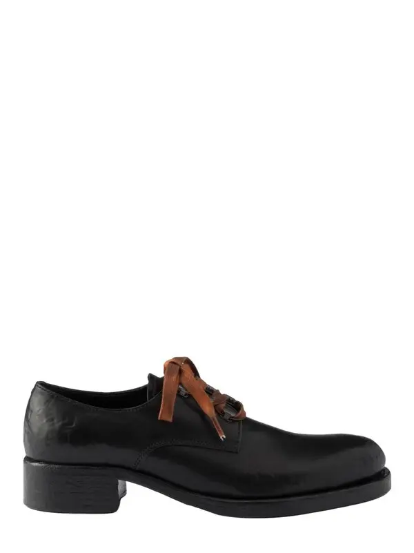 Prada Antiqued Leather Lace-up Shoes - Black