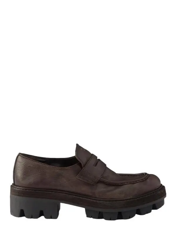 Prada Leather Loafers With Embossed Logo - Dark Brown