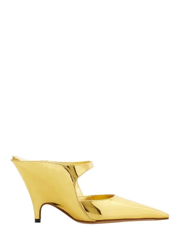 FERRAGAMO Patent Leather Graphic Wedge Mule - Gold