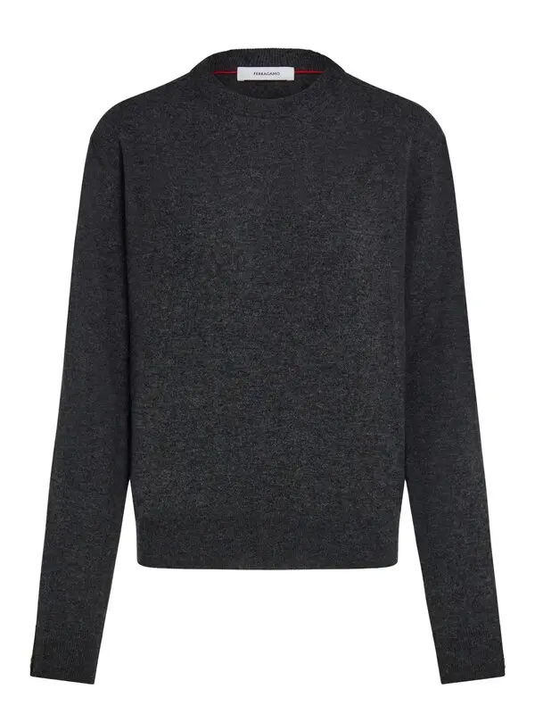 FERRAGAMO Long Sleeve Knitted Top With Ribbon Detail - Grey