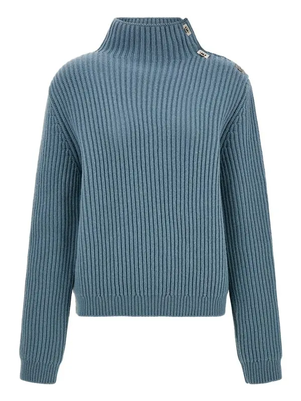 FERRAGAMO Knitted Mock Neck Sweater With Gancini Detail - Green