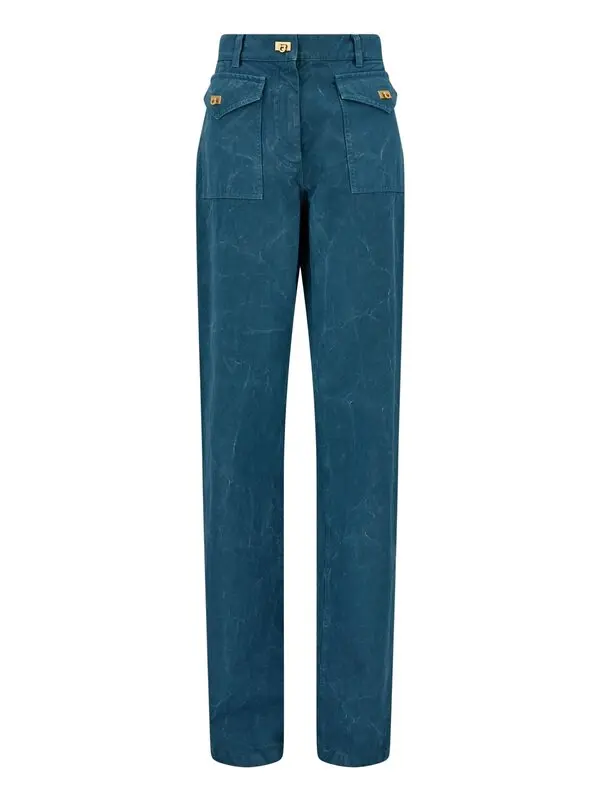 FERRAGAMO Washed Cotton Gabardine Trousers With Gancini Buckles - Green