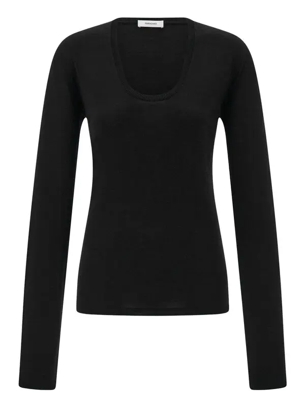 FERRAGAMO Lightweight Wool Long Sleeve Top - Black
