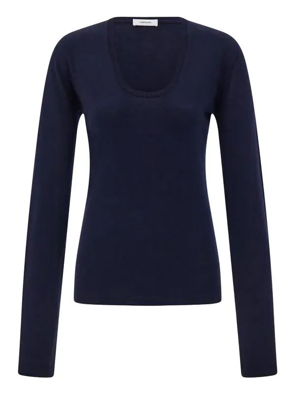 FERRAGAMO Lightweight Wool Long Sleeve Top - Blue