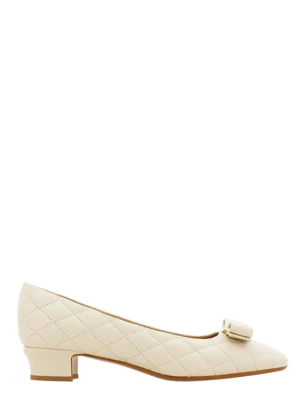FERRAGAMO Quilted Nappa Leather Vara Bow Pumps - White