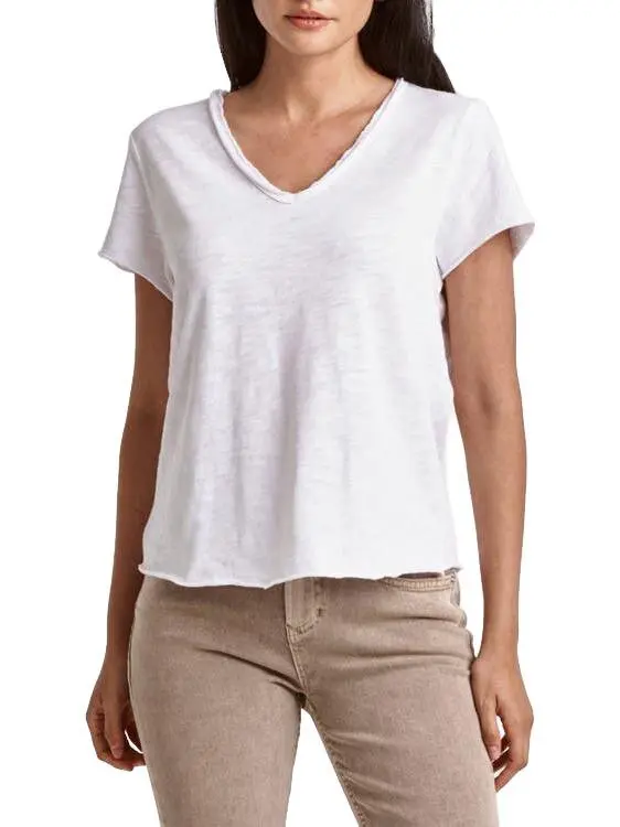 DEAR JOHN Vanya V-neck Slub Knit T-shirt - White