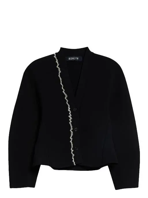 ASHLYN Asymmetrical Ruffle Cardigan - Black