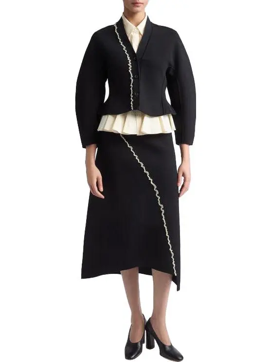 ASHLYN Asymmetrical Ruffle Cardigan - Black