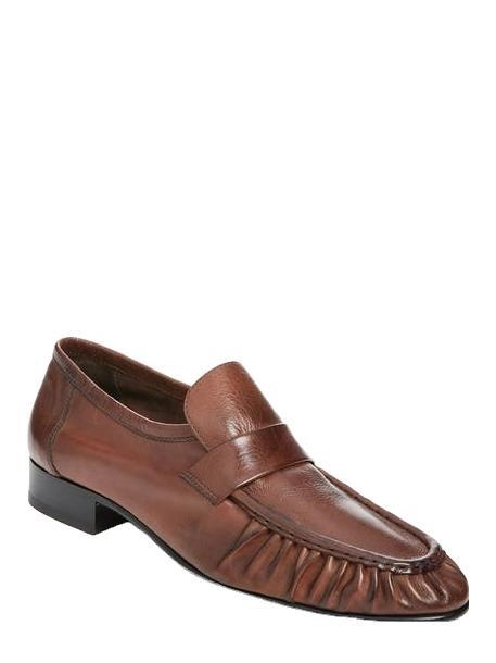 THE ROW Grained Leather Soft Loafers - Chestnut
