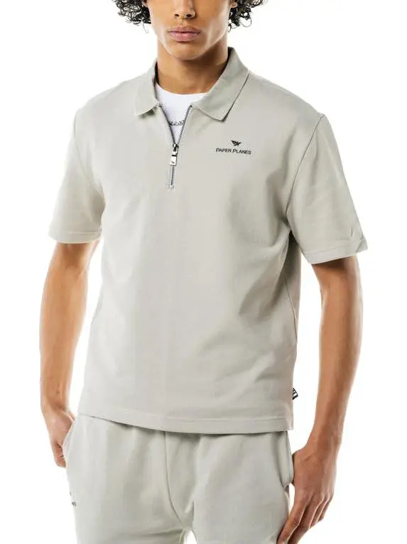 PAPER PLANES French Terry Quarter Zip Polo - Grey