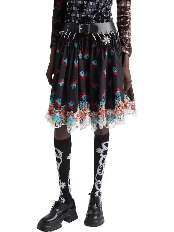CHOPOVA LOWENA Sasha Carabiner Broderie Skirt - Black