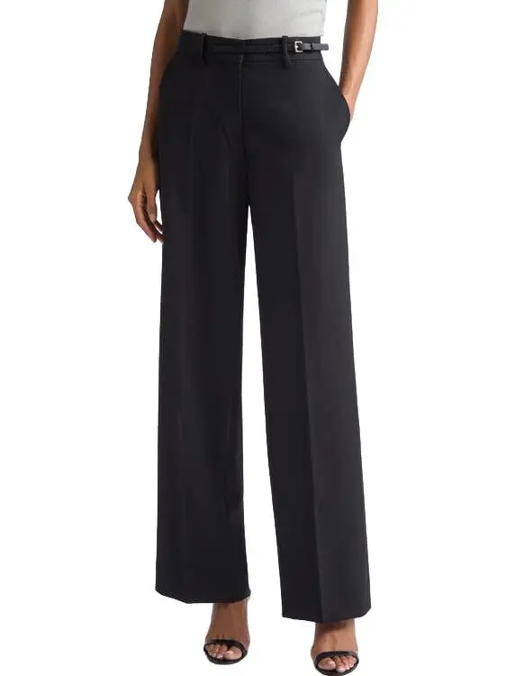 Helmut Lang Belted Wool Gabardine Pants - Black