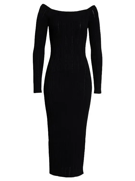 Helmut Lang Open Rib Long Sleeve Midi Dress - Black
