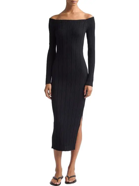 Helmut Lang Open Rib Long Sleeve Midi Dress - Black