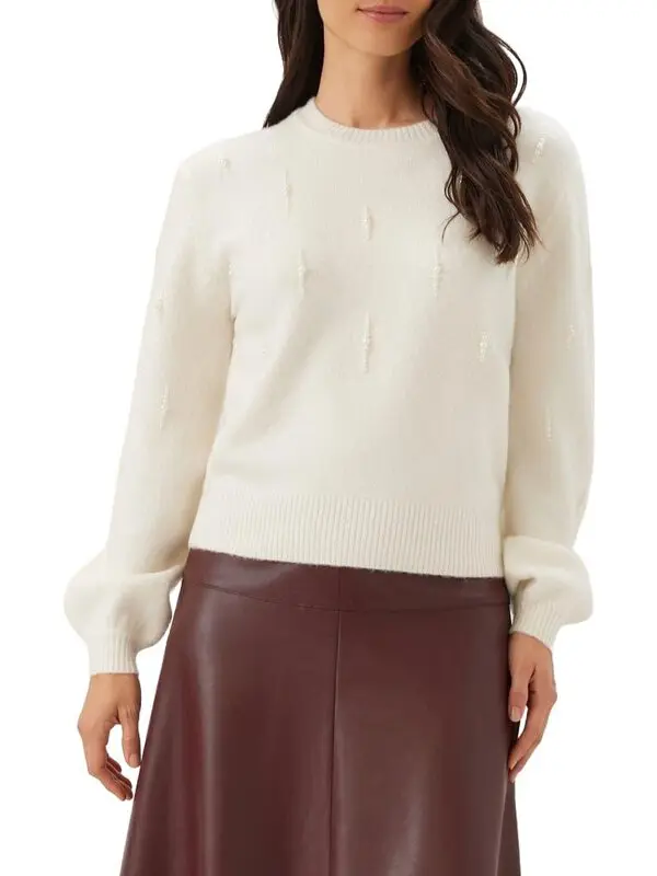 Karen Kane Embellished Crewneck Sweater - Cream