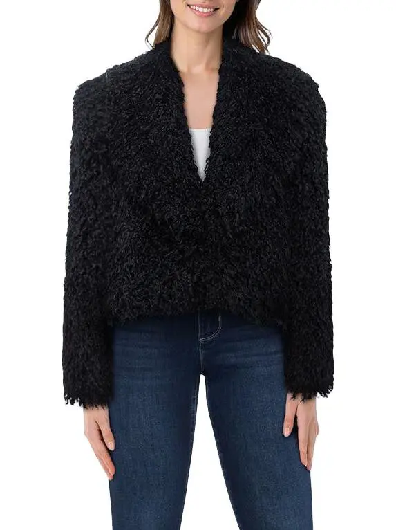 L'Agence Aura Cropped Faux Fur Coat - Black