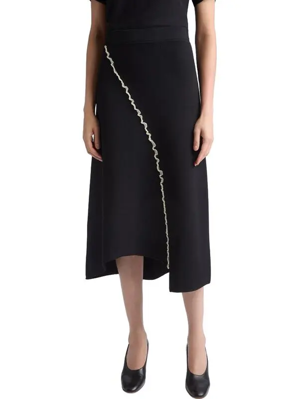 ASHLYN Felix Asymmetric Ruffle Trim Skirt - Black