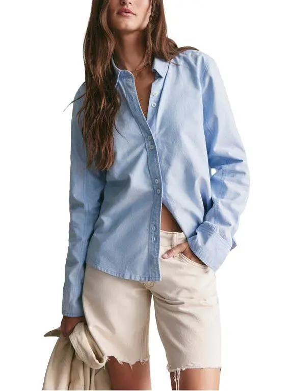 Free People Benny Slim Oxford Shirt - Blue Combo