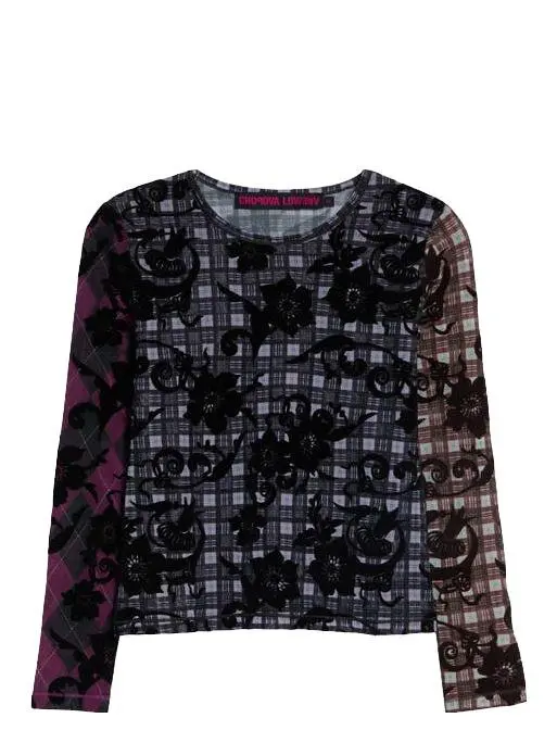 CHOPOVA LOWENA Duchess Flocked Mesh Top - Black Multi