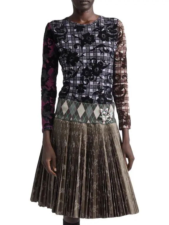 CHOPOVA LOWENA Duchess Flocked Mesh Top - Black Multi