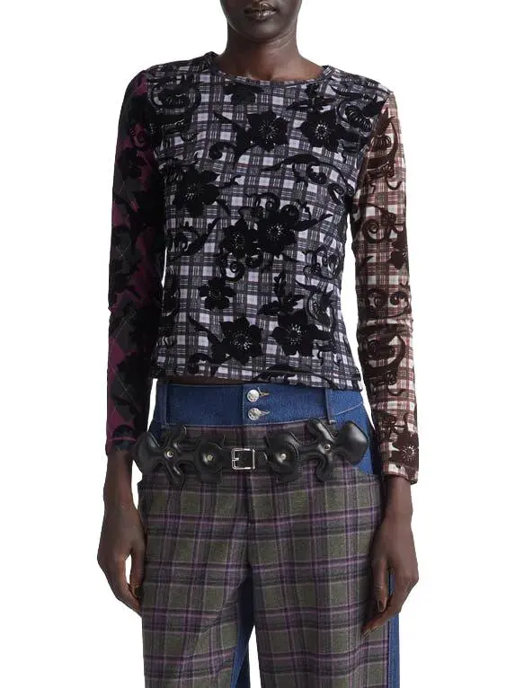 CHOPOVA LOWENA Duchess Flocked Mesh Top - Black Multi