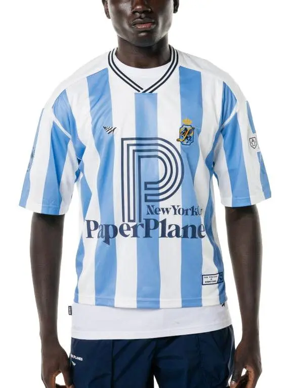 PAPER PLANES Striped V-neck Football Jersey - Multi