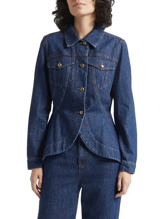 Marella Cotton Peplum Denim Jacket - Blue Jeans